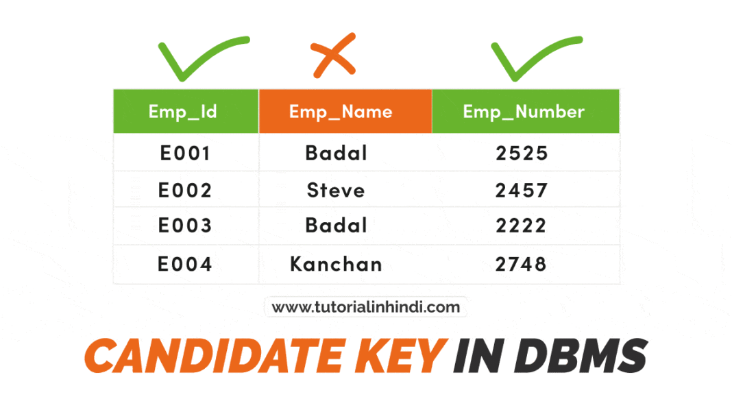 Candidate Key in DBMS in Hindi (with Example) - Tutorial in Hindi